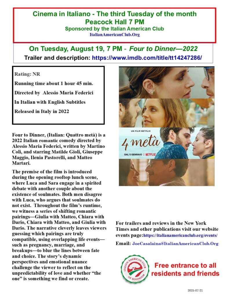 Cinema in Italiano – Peacock Hall – Four to Dinner – 2022 – Italian ...